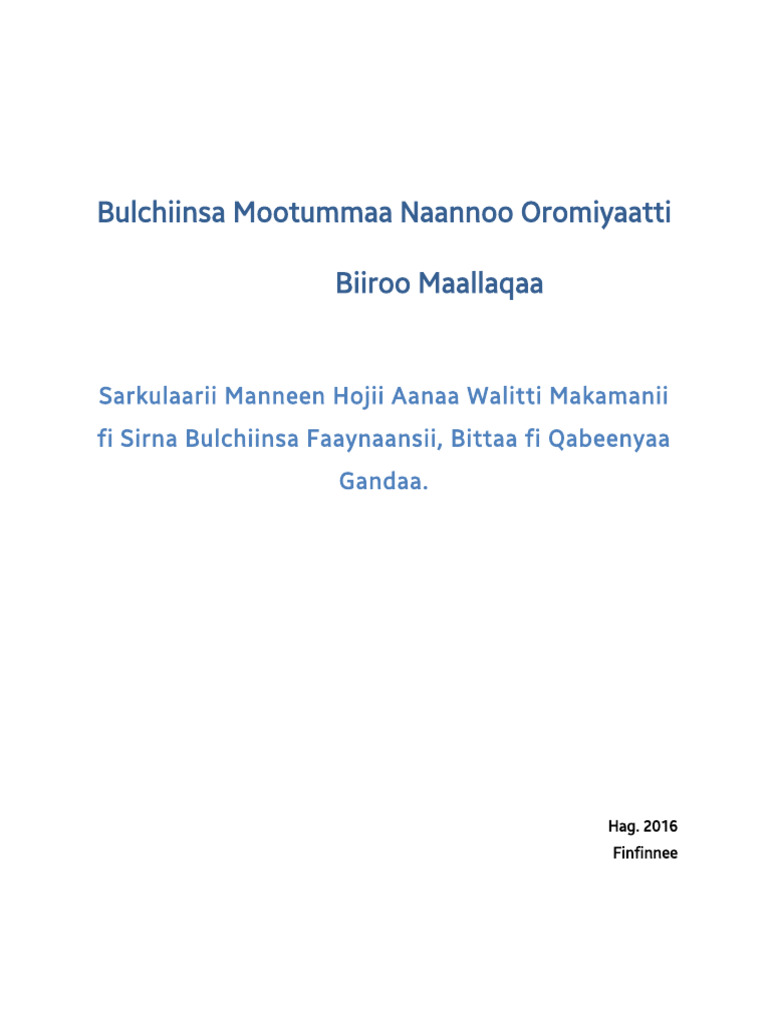 Bulchiinsa Mootummaa Naannoo Oromiyaatti Biiroo Maallaqaa | PDF