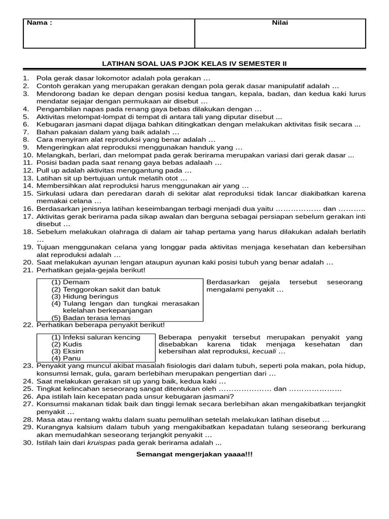 Latihan Soal Uas Pjok Kelas 4 | PDF