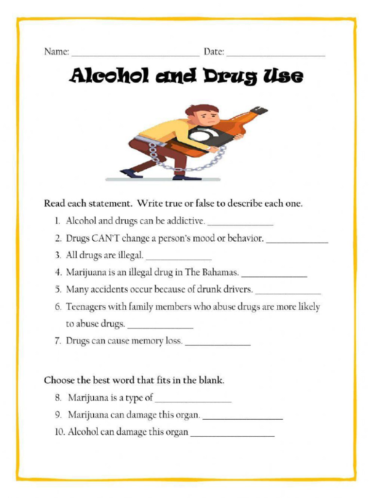 Drug Education Worksheet 6 | PDF