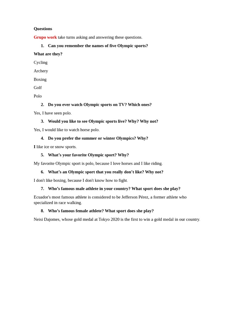 Sports Questions | PDF