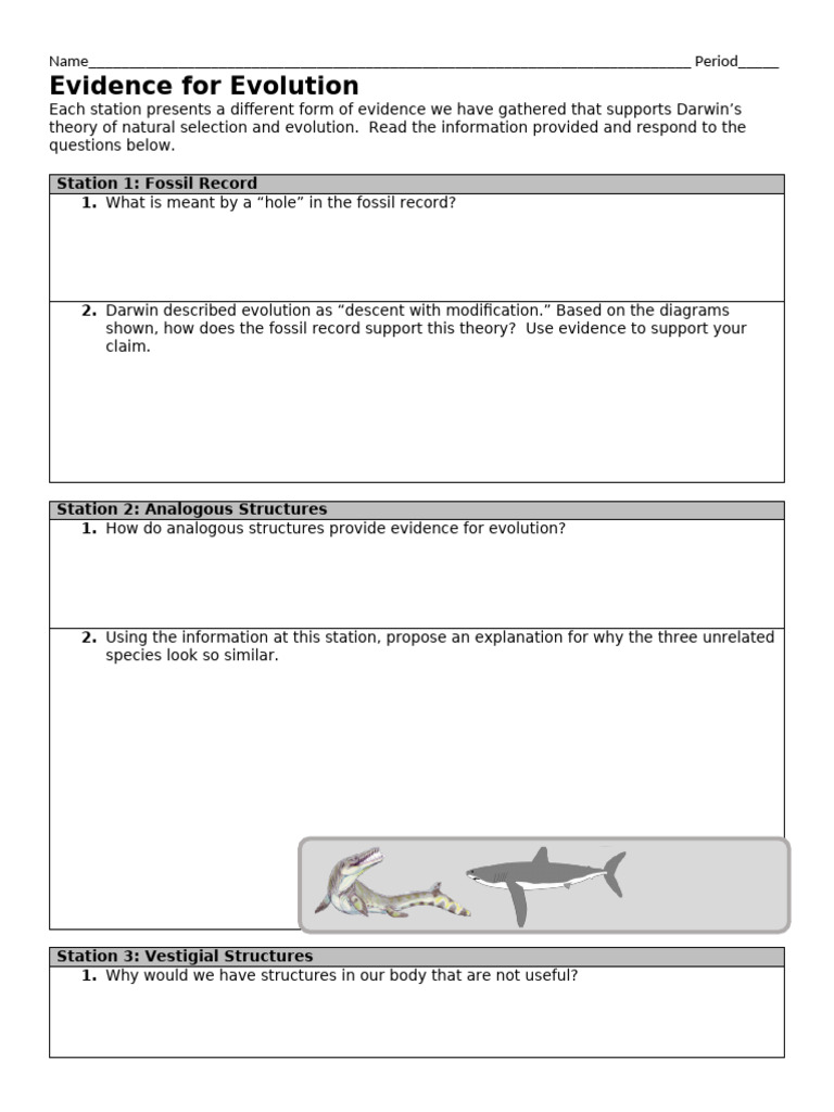 Evidence for Evolution Station Recording Sheet | PDF