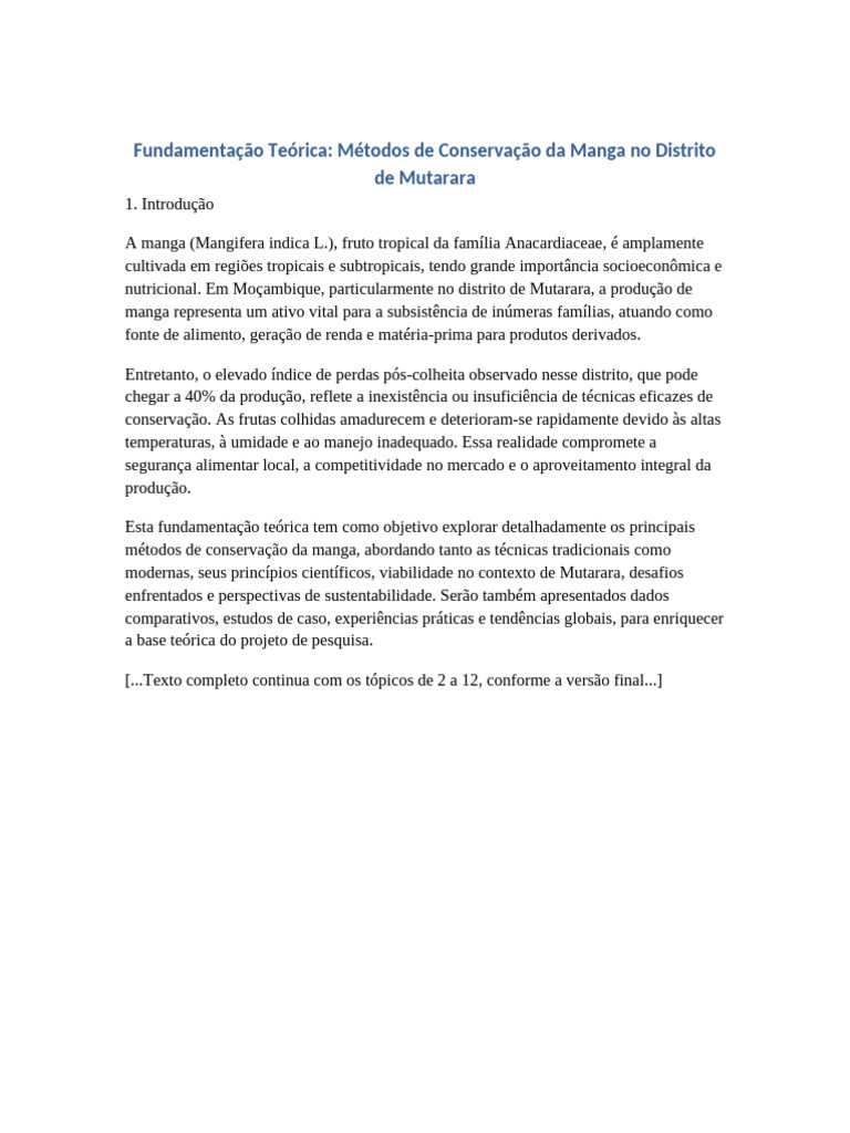 Métodos de Conservação da Manga em Mutarara | PDF
