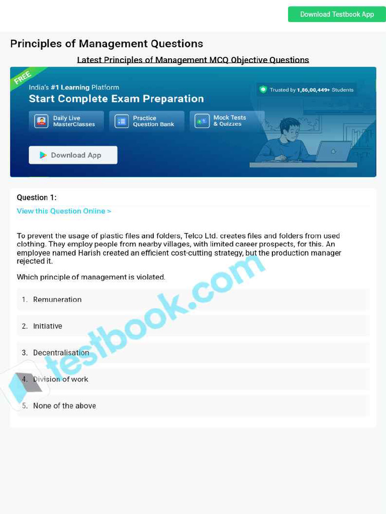 MCQ On Principles of Management 626f79d561006ea756b75a92 | PDF