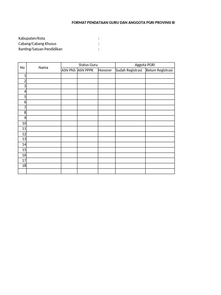 Format Pendataan Anggota PGRI | PDF