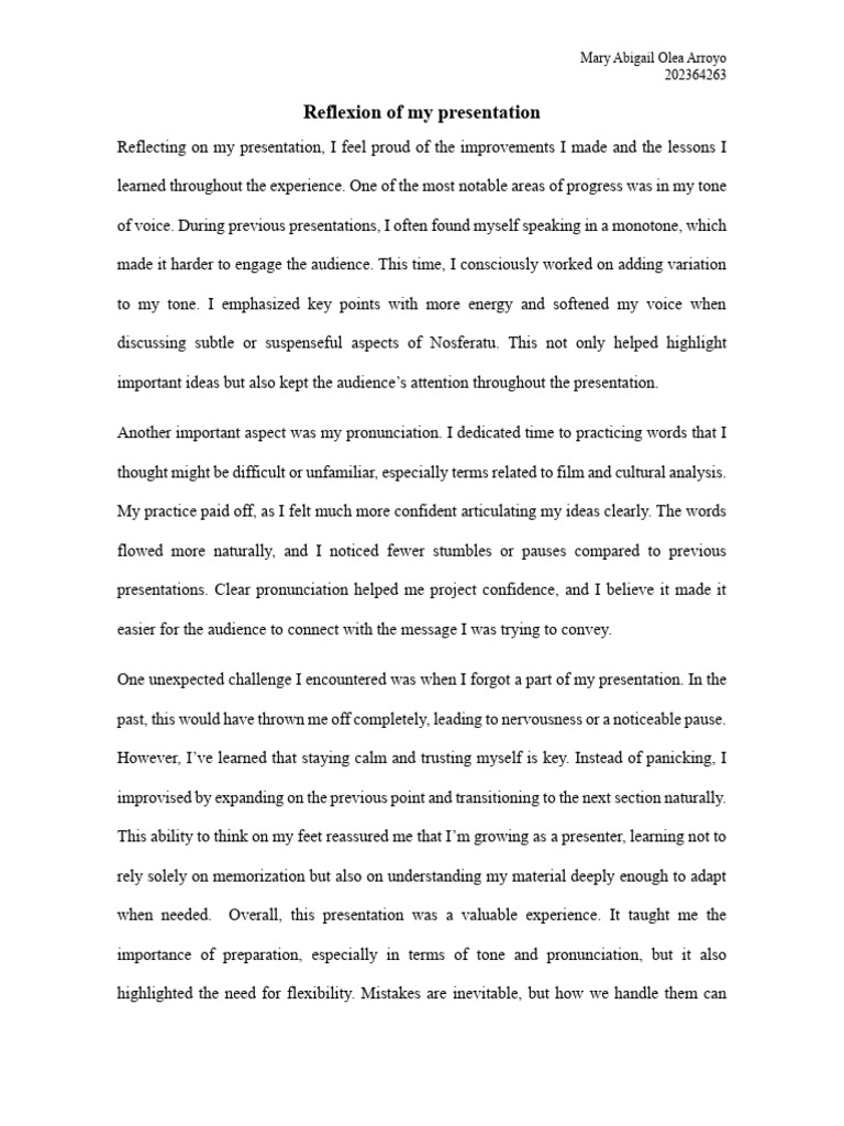 Reflexion of My Presentation | PDF | Cognition | Human Communication