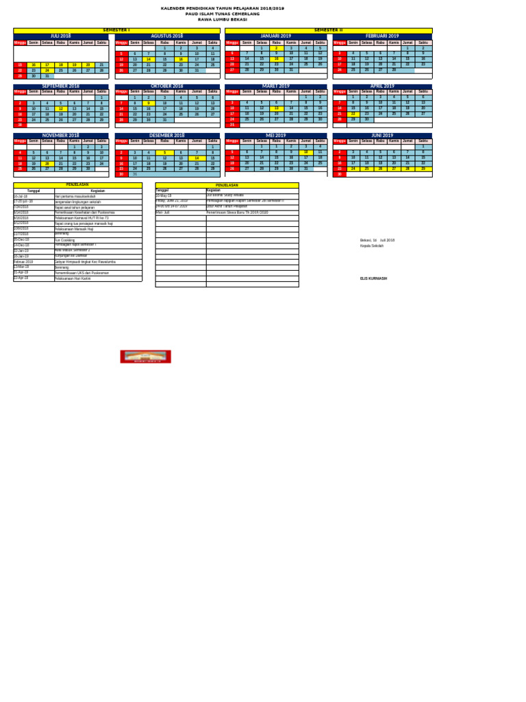 Kalender Pendidikan PAUD 2018/2019 | PDF