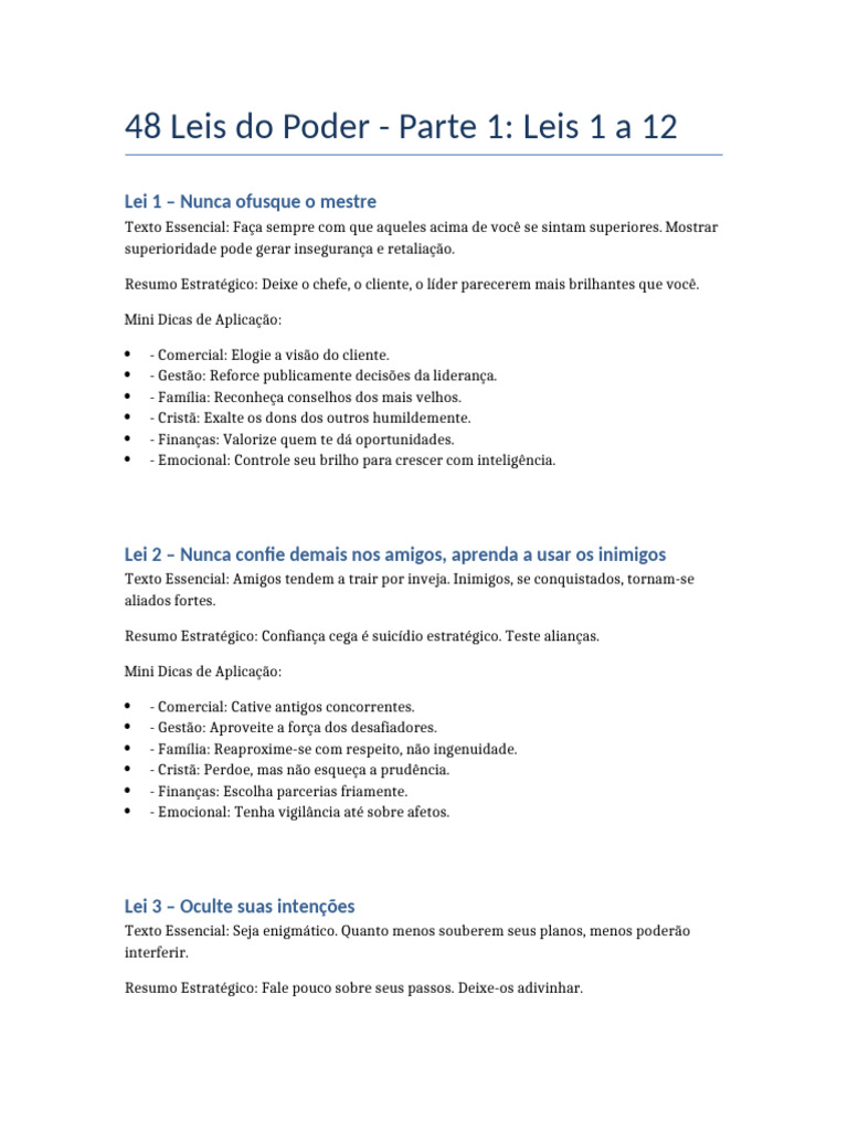 48 Leis do Poder: Leis 1 a 12 | PDF | Emoções