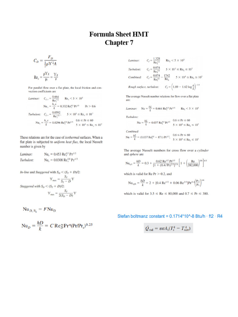 Formula Sheet HMT | PDF