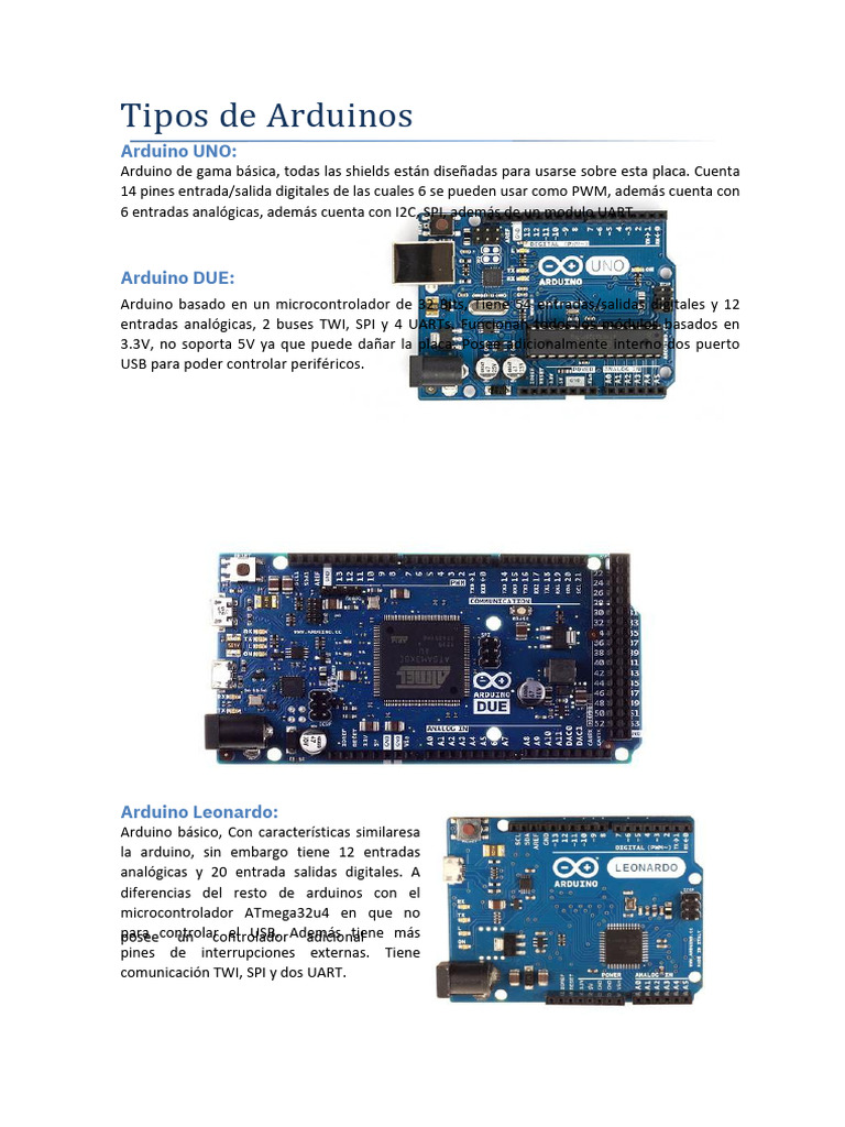 tipos de arduino.pdf | PDF | Arduino | Microcontrolador
