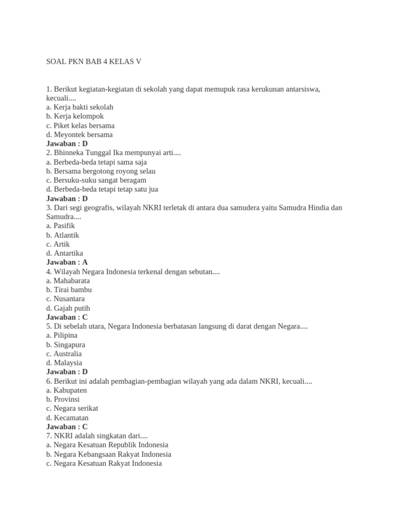 Soal PKN Bab 4 Kelas V | PDF