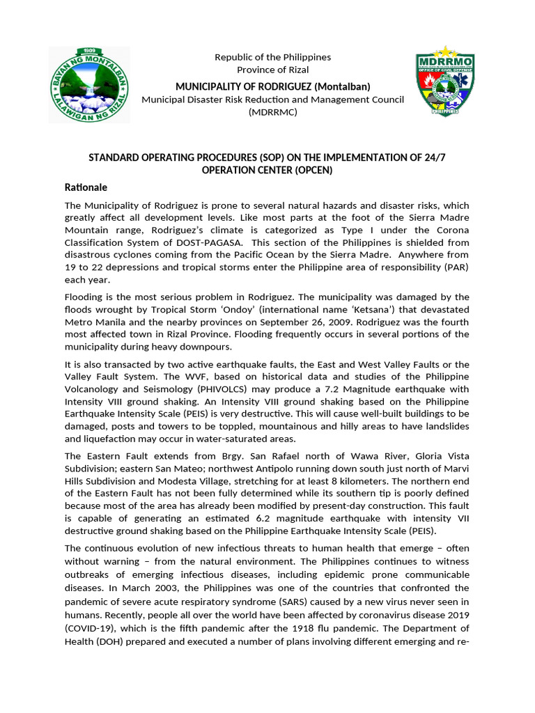 Sop For 24-7 Operation Center | PDF | Incident Command System ...