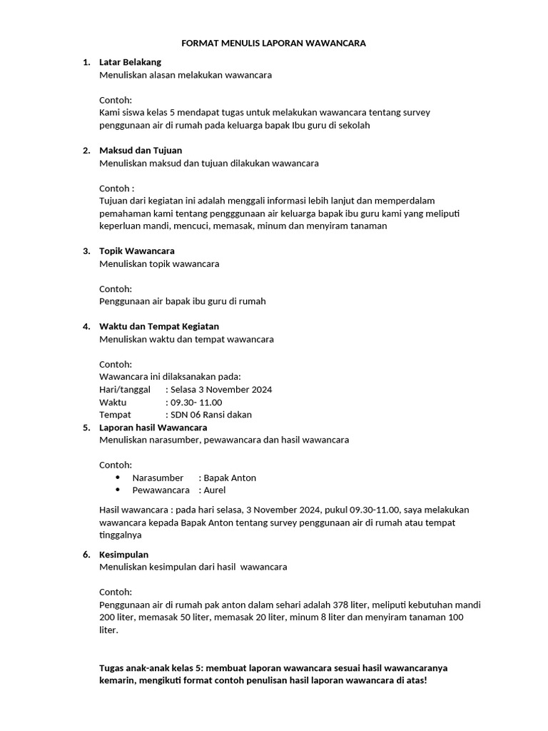 Format Laporan Wawancara Siswa SD | PDF