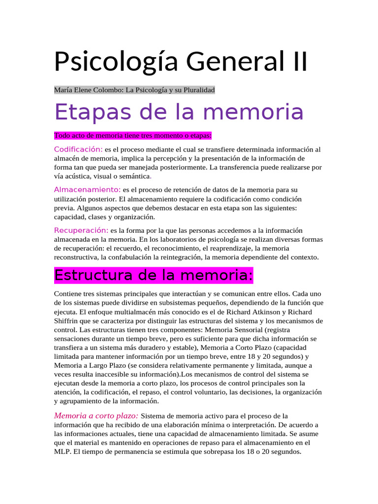 Apuntes General II | PDF | Memoria | Amnesia
