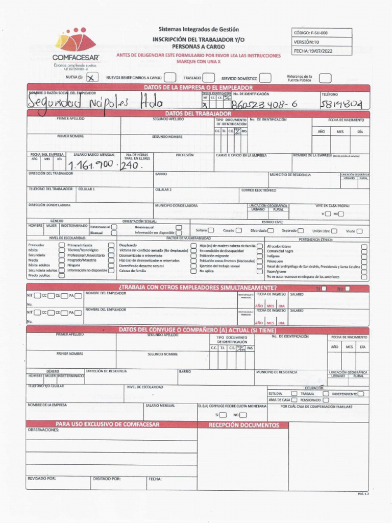 Formulario 2023 Comfacesar | PDF