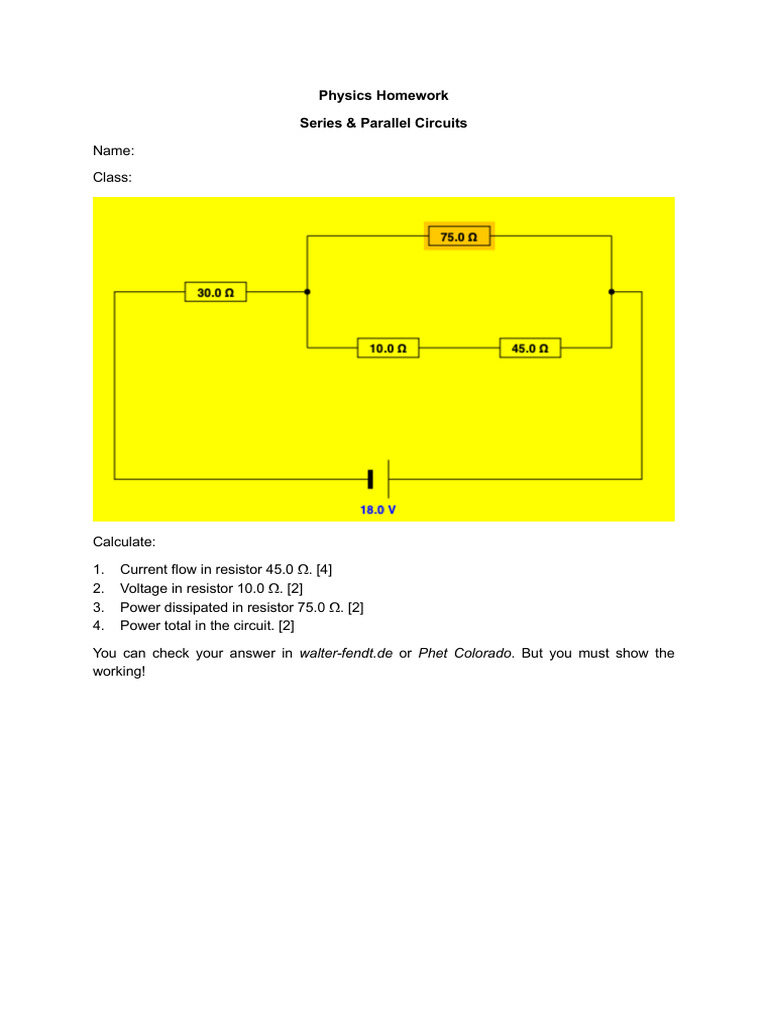 Homework Series&Parallel Circuits | PDF
