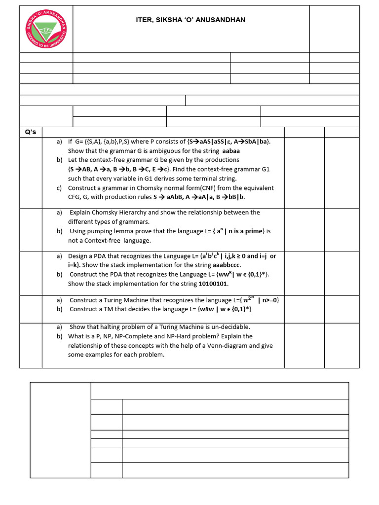 ITC (CSE 3731) - Assignment-2 | PDF | Syntax (Logic) | Theory Of Computation