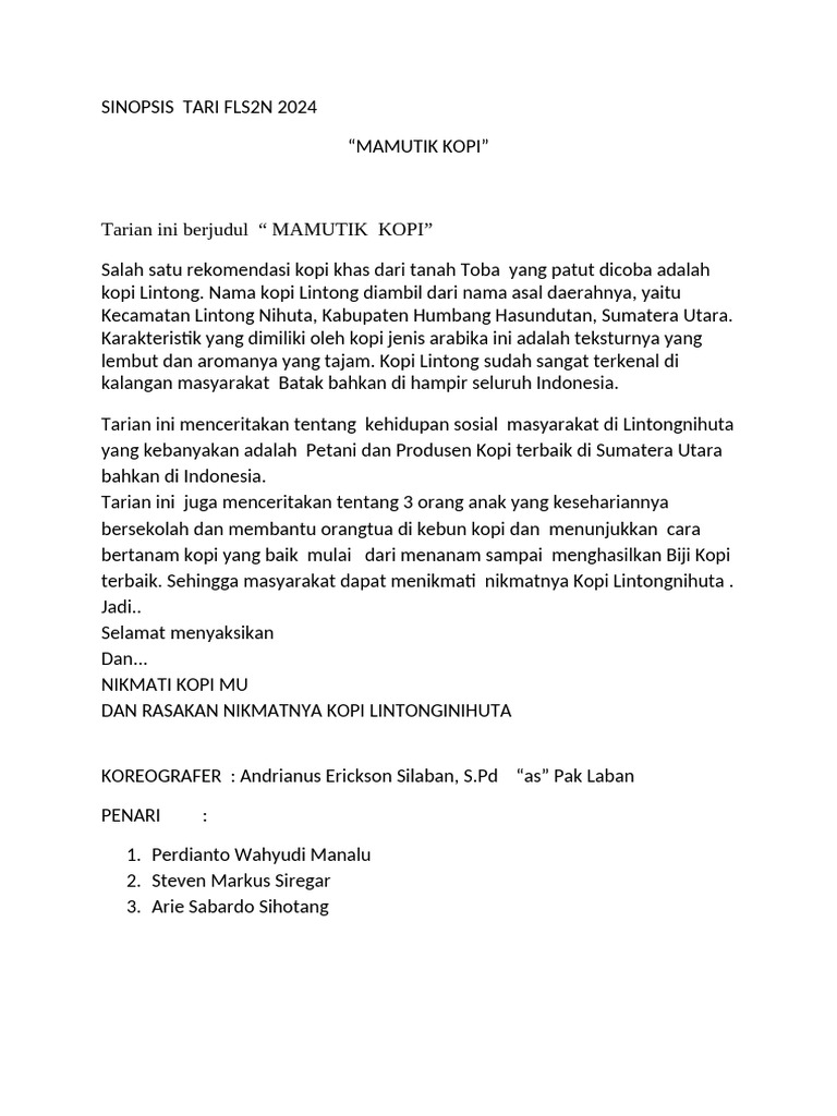 Sinopsis Tari FLS2N 2024 | PDF