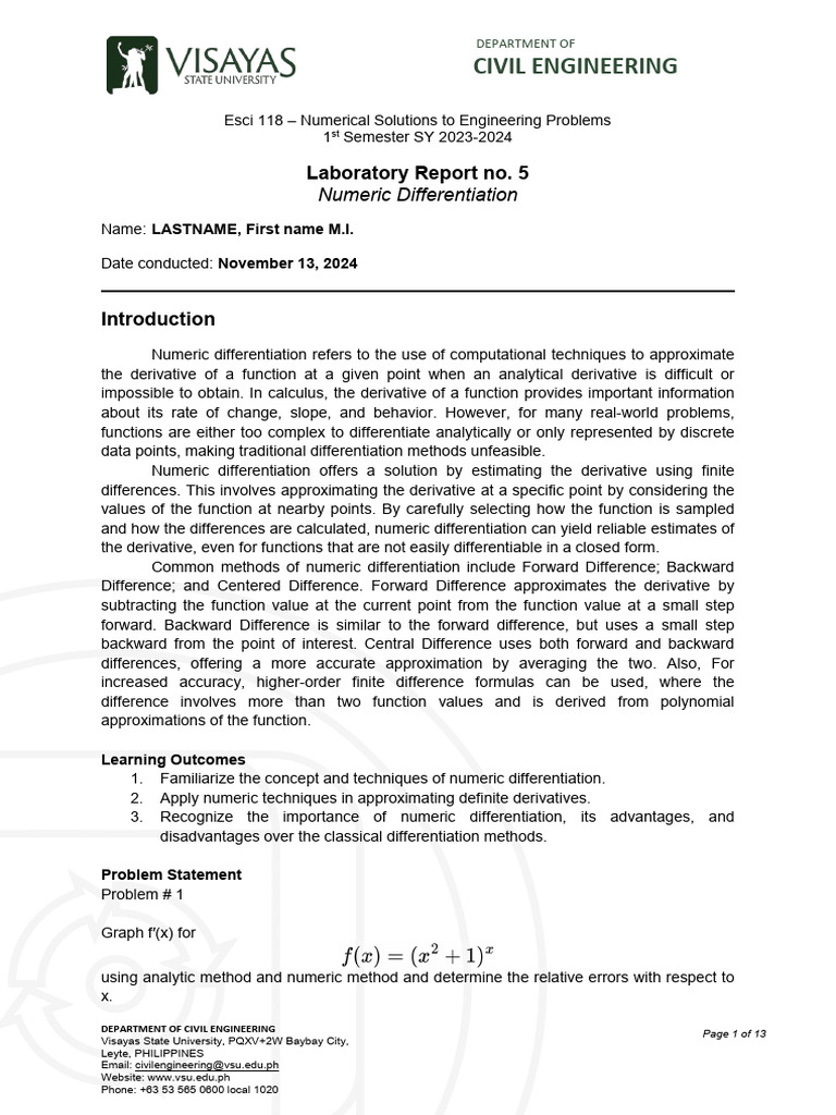 LORIAGA_John Paul_LabEx5_ESci_118 | PDF | Numerical Analysis | Finite Difference