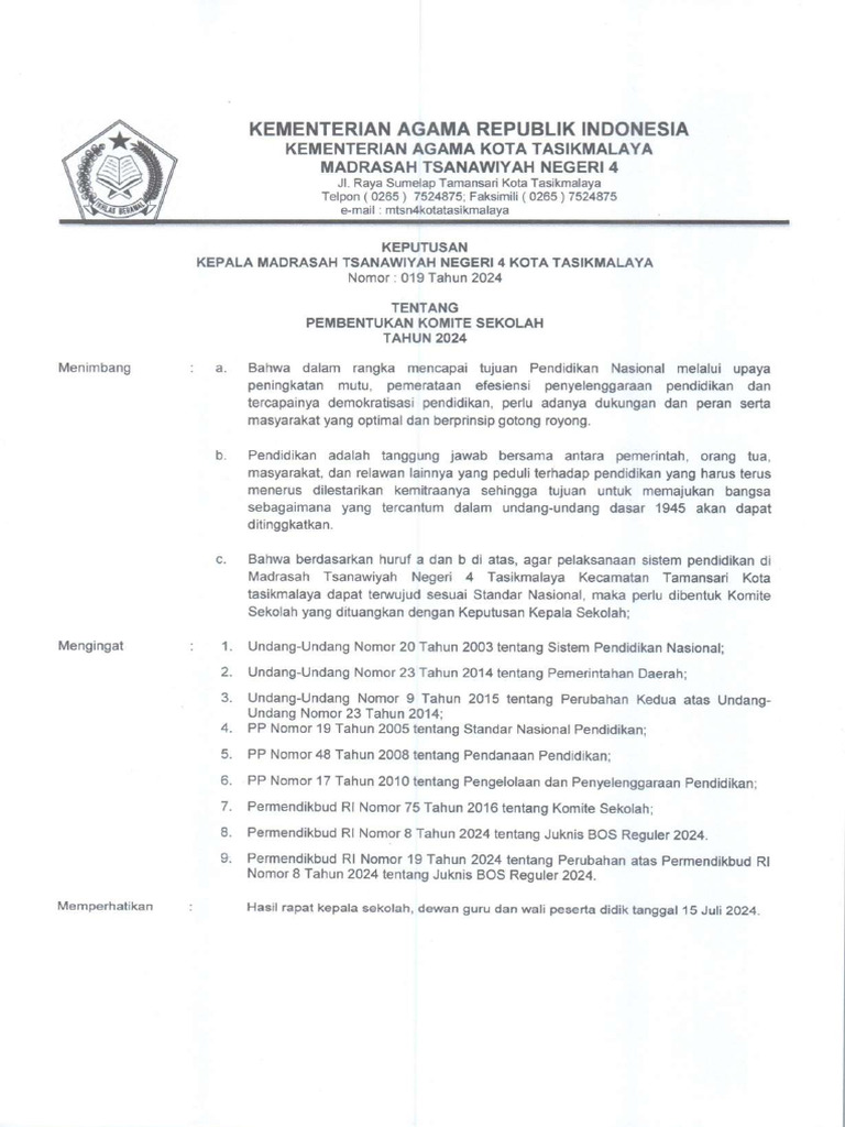 SK - Komite MTSN 4 - 2024-2027 - Compressed | PDF