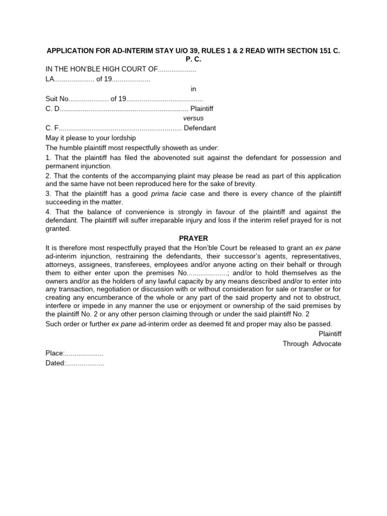 Application For Ad-Interim Stay o 39, Rules 1 - 2 Read With Section 151 ...