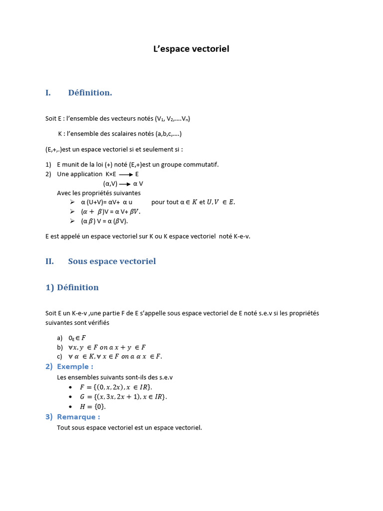 Introduction à l'espace vectoriel | PDF | Base (algèbre linéaire ...