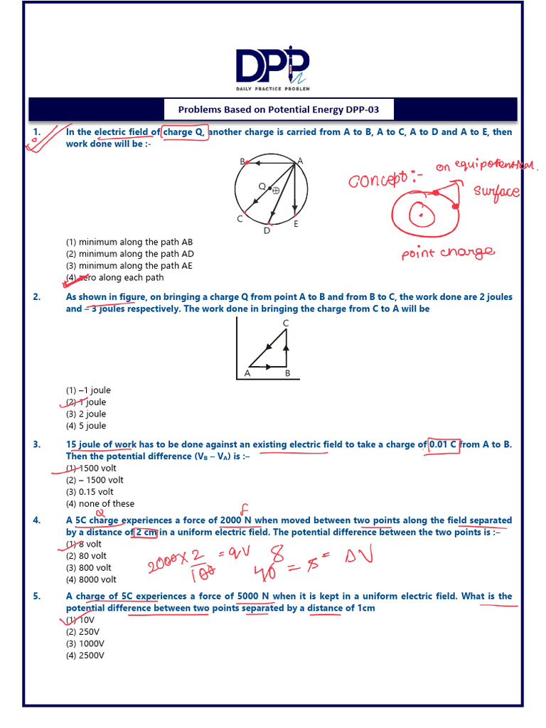 02 Electrostatic Potential and Capacitance DPP 03 | PDF | Voltage | Electric Field
