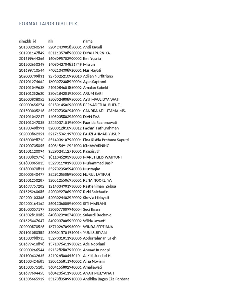 Format Progres Lapor Diri LPTK Uvbn 20243 | PDF
