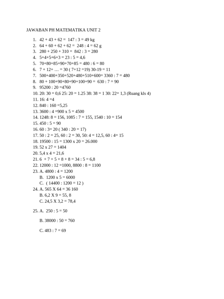 Jawaban PH Matematika Unit 2 | PDF