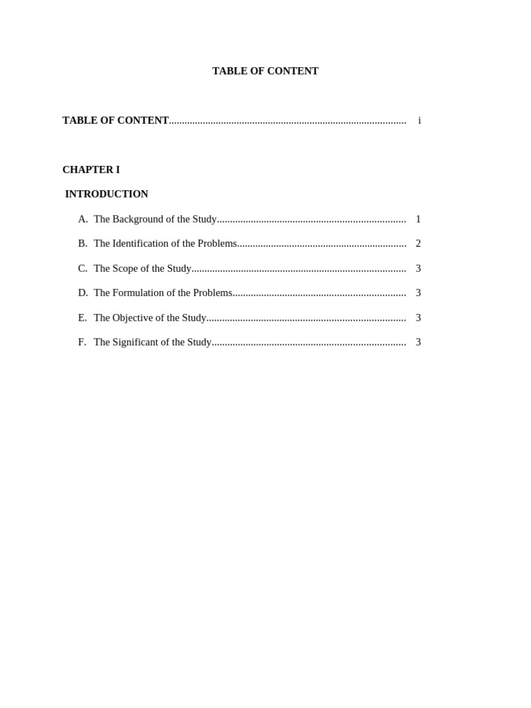 Table of Content Rullie | PDF