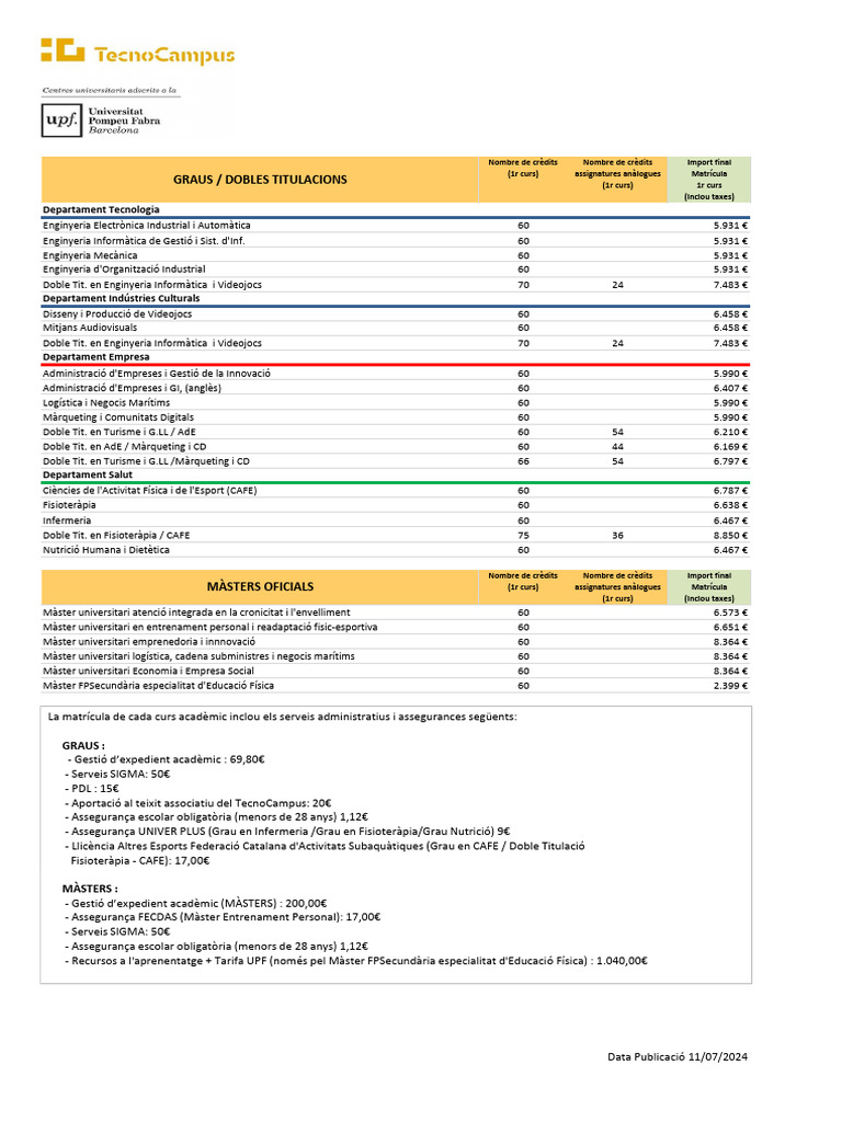 Preu Matricula 1er Curs 2024 25 | PDF