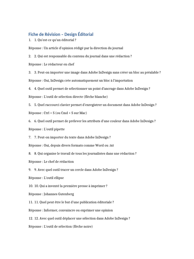 Fiche de Révision : Design Éditorial | PDF | Adobe InDesign | Microsoft ...