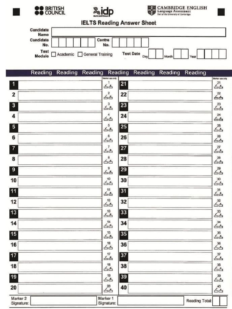 Sample of IELTS Answer Sheet | PDF