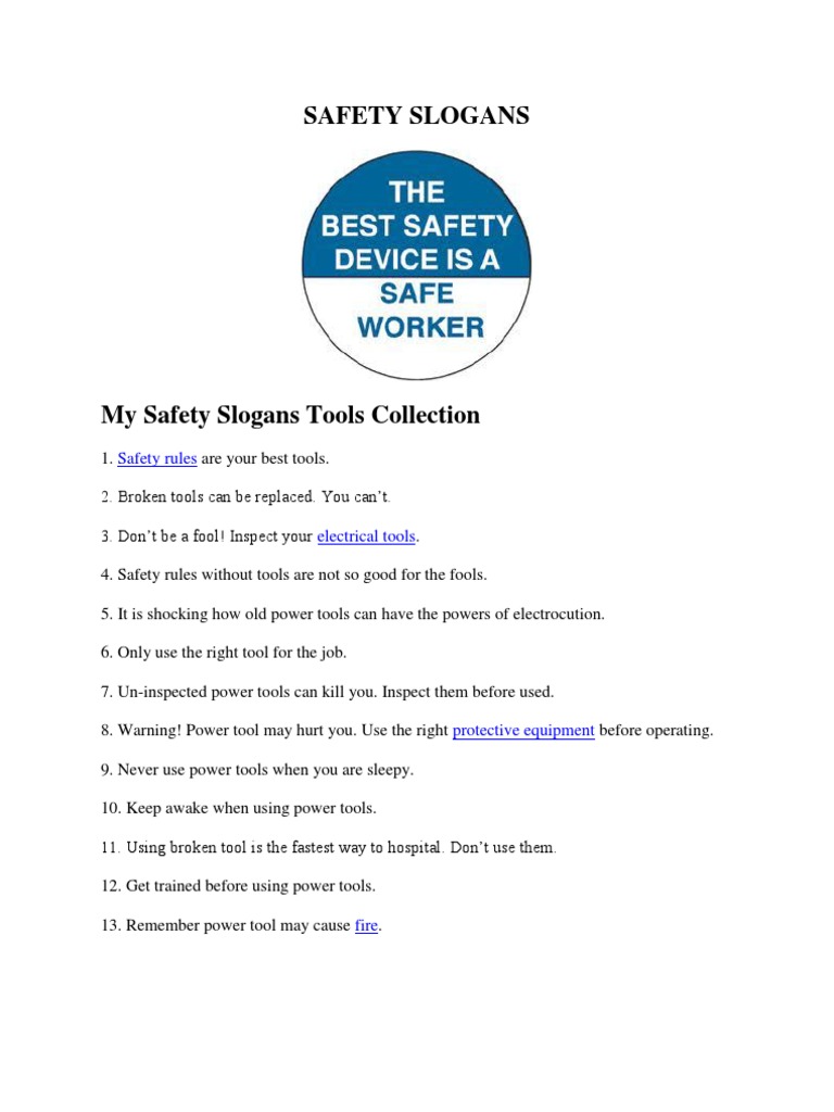 Safety Slogans | Download Free PDF | Personal Protective Equipment ...
