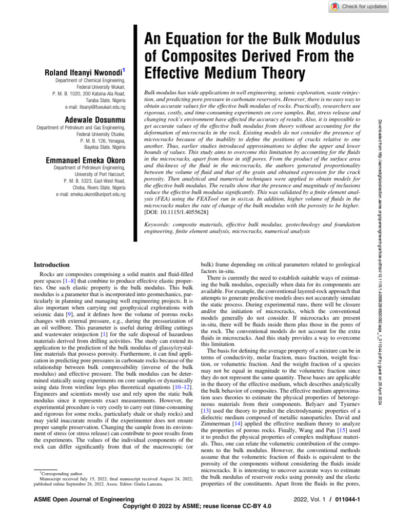 An Equation For The Bulk Modulus of Composites Derived From The ...