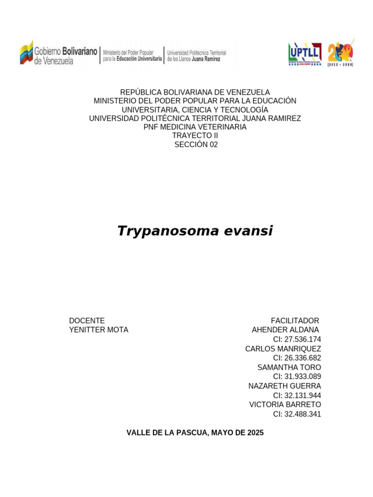 Características y Patología de Trypanosoma evansi | PDF | Sistema ...