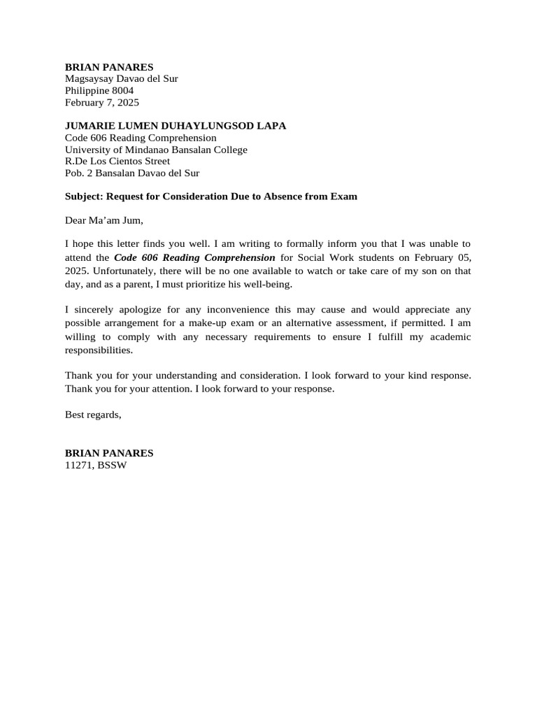 Excuse Letter | PDF