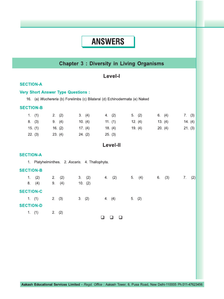 Diversity in living organisms 9 Answer key | PDF