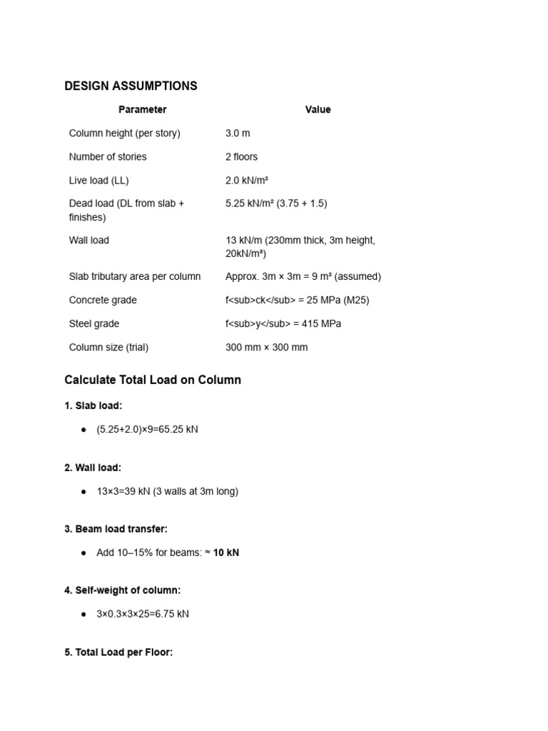 Column Load Calculation and Design | PDF