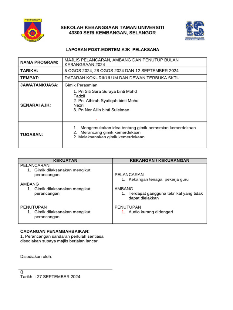 Laporan Post Mortem Sambutan Kemerdekaan 2024 (Gimik) | PDF