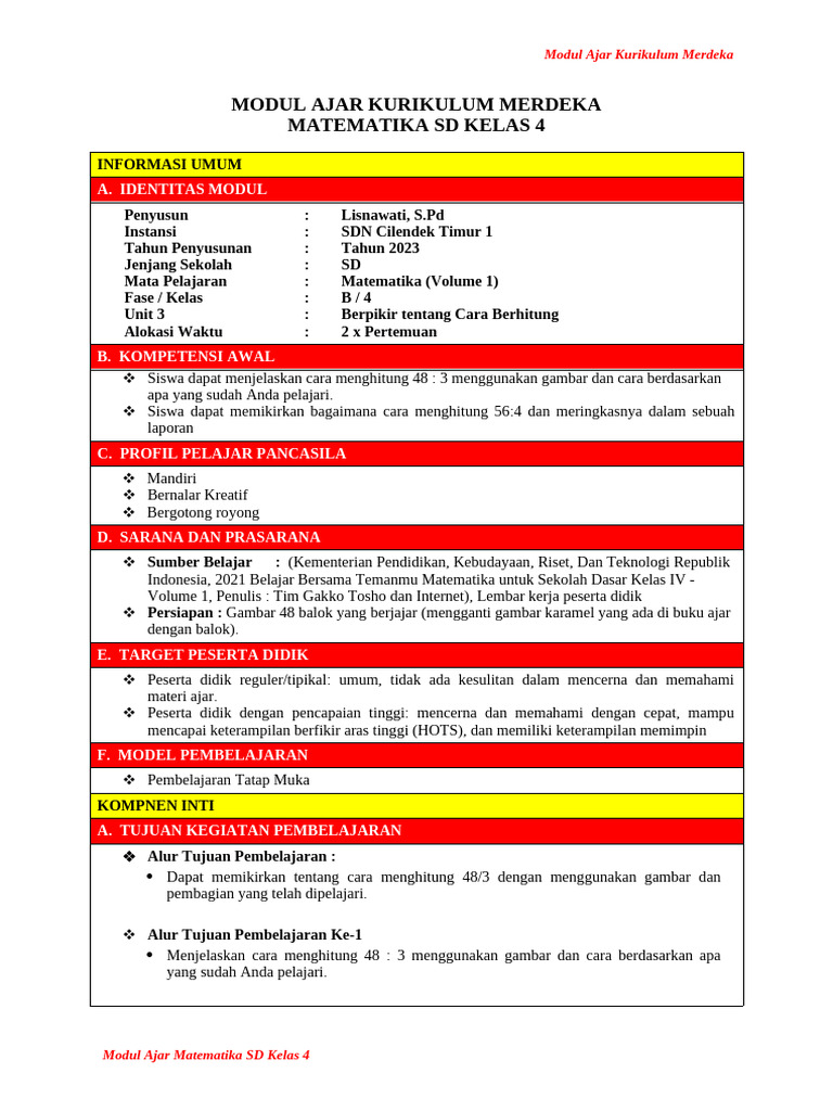 Modul Ajar MTK Unit 3 | PDF