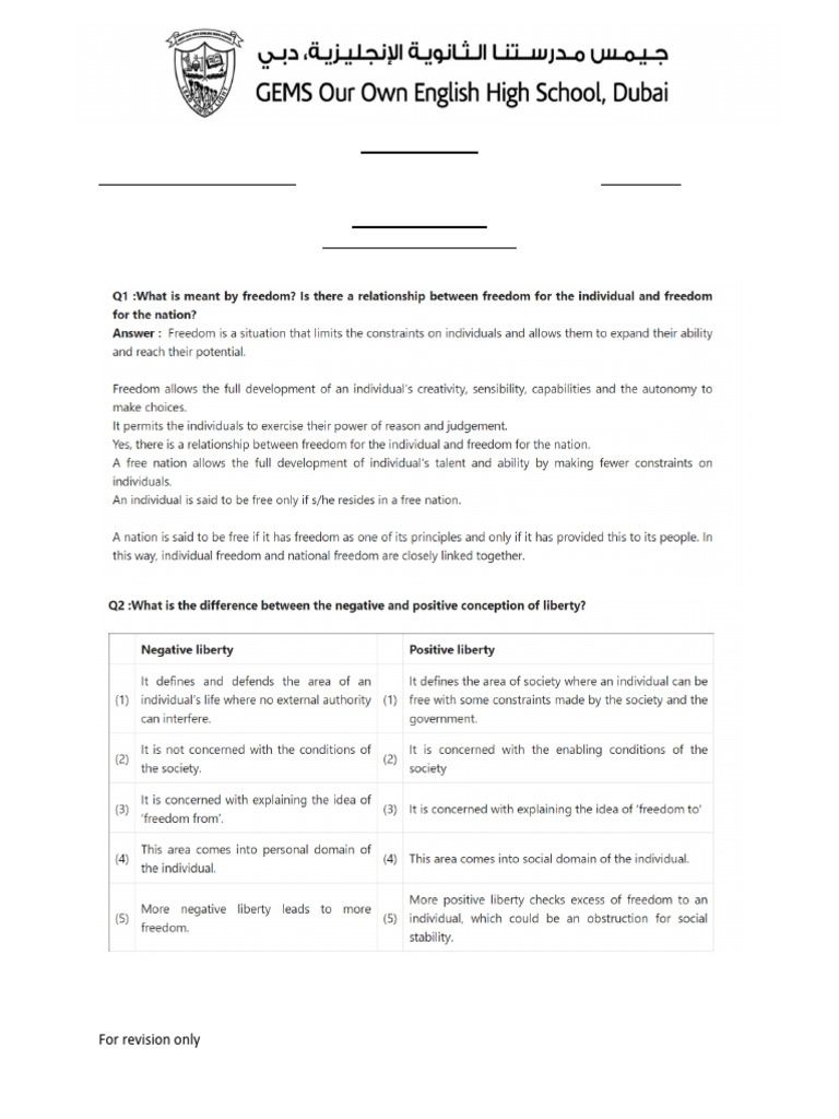Gr11 Freedom - Sample QnA | PDF