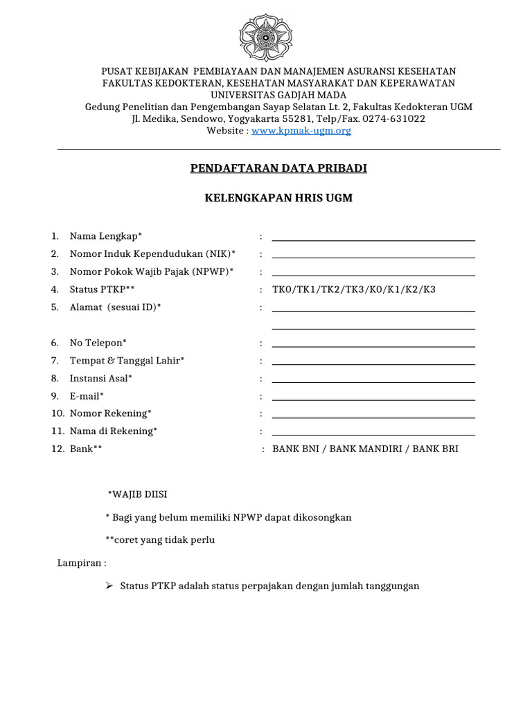 Form Data Pribadi Pendaftaran HRIS Rev | PDF
