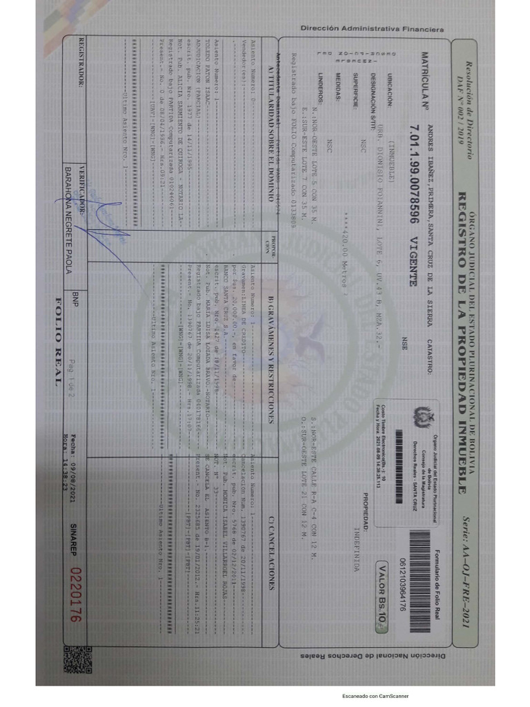 certificado alodial SCZ | PDF