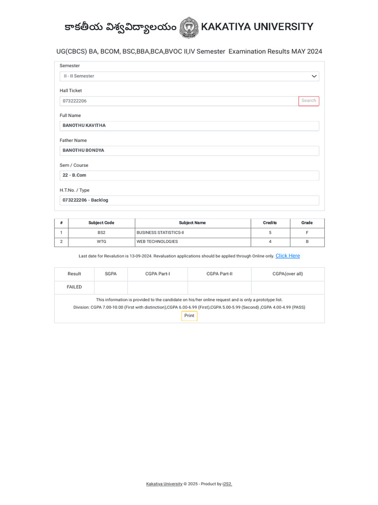 UG (CBCS) II, IV Semester Examination Results MAY 2024 | PDF