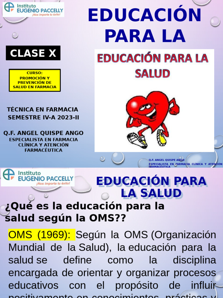Clase X - Educación para La Salud - Promoción y Prevención de Salud en ...