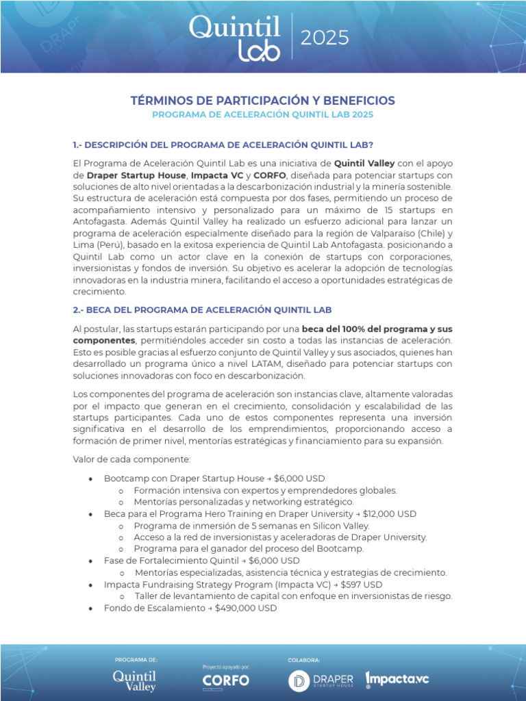 Programa Aceleración Quintil Lab 2025 | PDF | Empresa de inicio ...