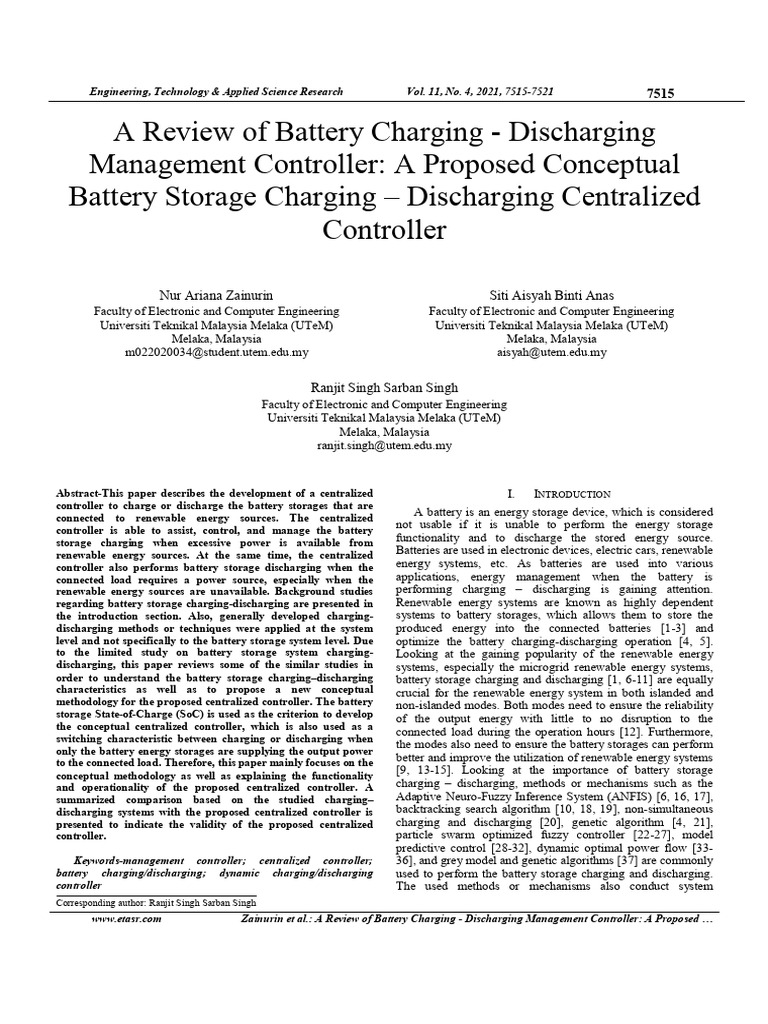 A Review of Battery Charging - Discharging Management Controller: A ...