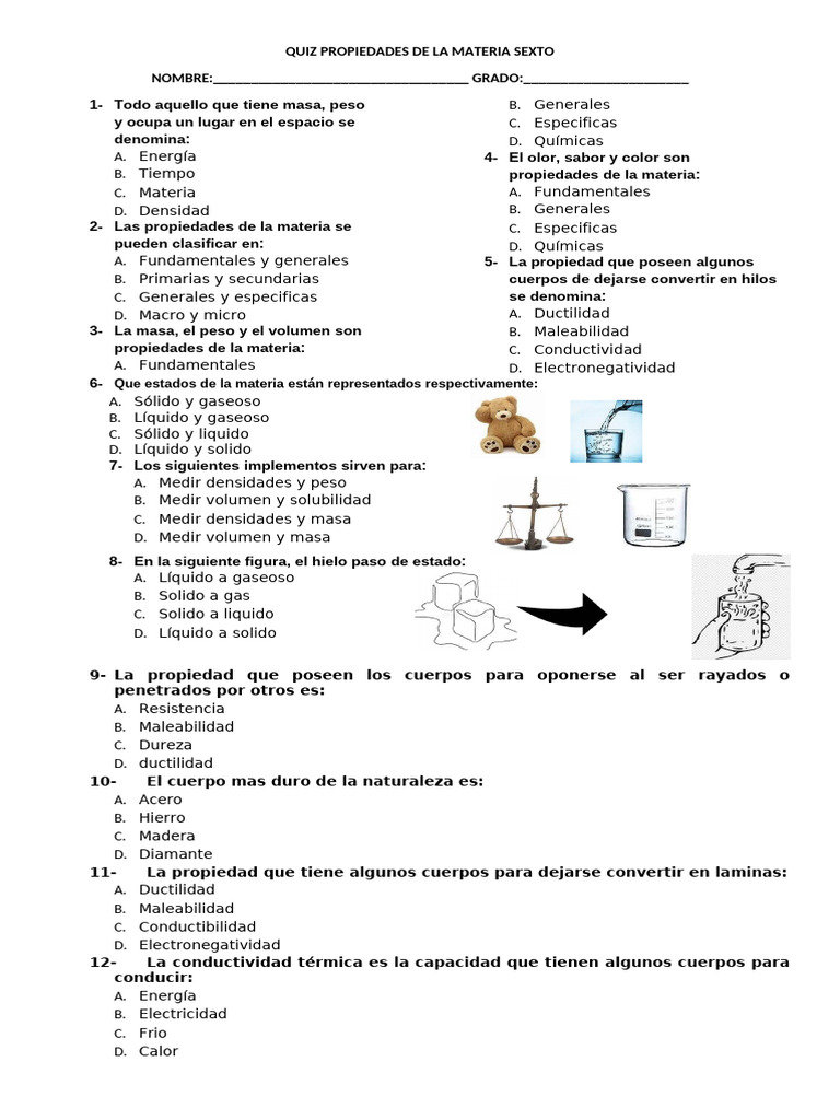Quiz Propiedades de La Materia Sexto | PDF