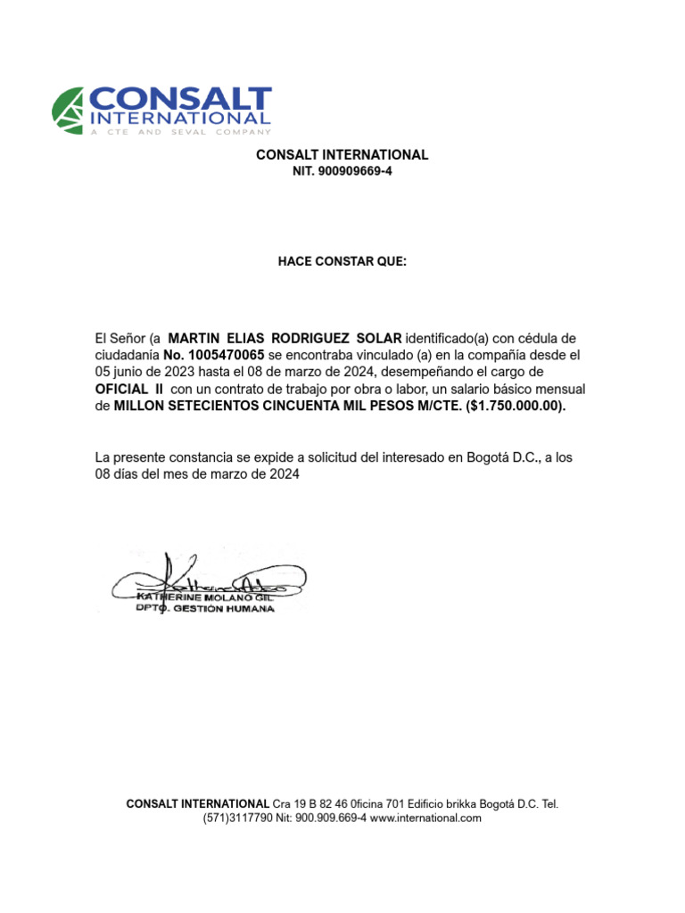 CONSALT INTERNATIONAL CARTA ORIGINAL | PDF