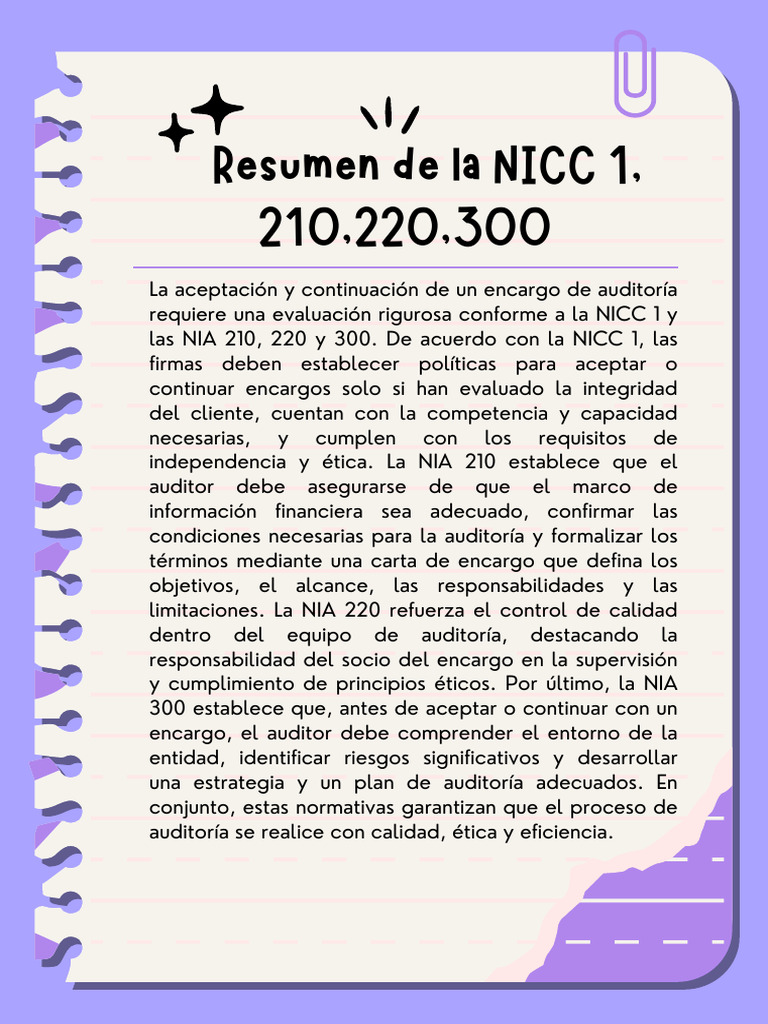 Resumen de la NICC 1, 210,220,300 | PDF